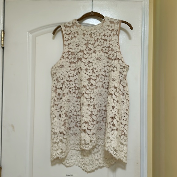 Tops | Rose Olive Beige Lace Blouse With Keyhole Neck And Buttons Xl ...
